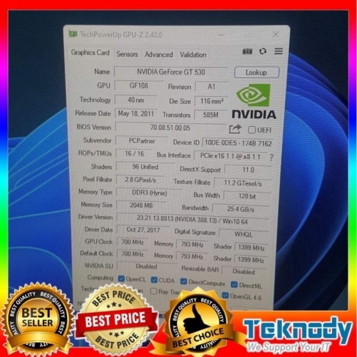 NVIDIA GeForce GT 530 GT530 2GB GDDR3 128Bit - Teknody